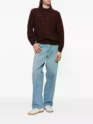 VOWELS Pointelle-knit Wool Polo Shirt - Red