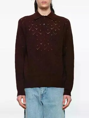 VOWELS Pointelle-knit Wool Polo Shirt - Red