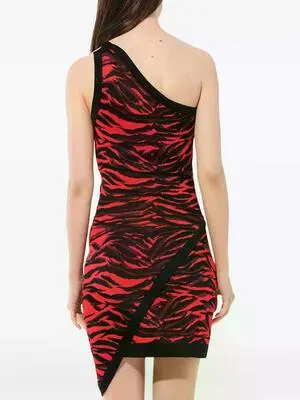 Balmain Tiger Print One-shoulder Dress