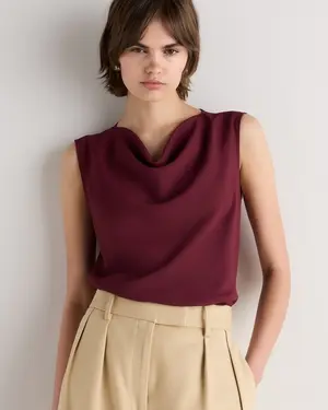 Quince Draped Matte Cowl Neck Tank Top - Cabernet Red