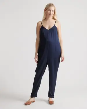 Quince Washable Stretch Silk Maternity Jumpsuit - Navy