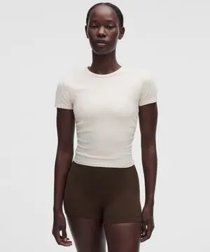 Lululemon Lululemon All It Takes Ribbed Keyhole Short Sleeve Shirt Light Ivory