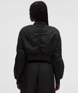 Lululemon Cropped Bomber Jacket With Ruched Detailing - Black