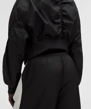 Lululemon Cropped Bomber Jacket With Ruched Detailing - Black