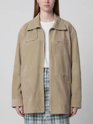 HALFBOY Suede Leather Jacket With Zip Fastening - Beige