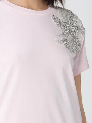 Liu Jo Crystal Embellished Cotton T-shirt - Pink