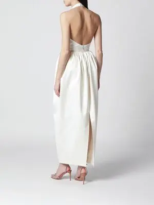 ROTATE BY BIRGER CHRISTENSEN Crepe Maxi Dress With Halter Neckline - White
