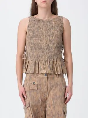 GANNI Ruched Peplum Top - Beige
