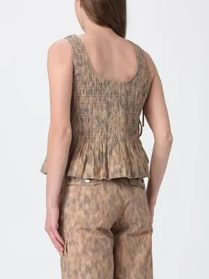 GANNI Ruched Peplum Top - Beige
