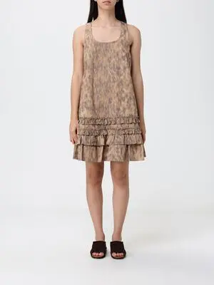 GANNI Tiered Ruffle Mini Dress - Beige