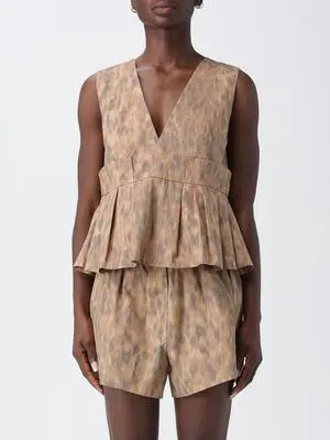 GANNI Cropped Camouflage Top In Organic Cotton - Beige