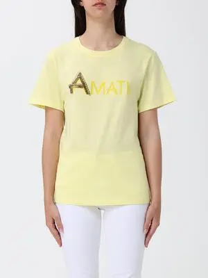Liu Jo Cotton T-shirt With Embroidered Logo And Rhinestones - Lemon