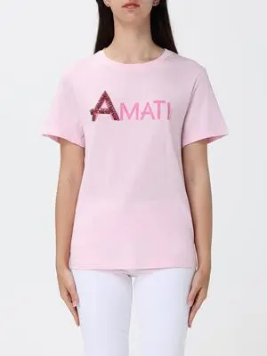 Liu Jo Cotton T-shirt With Embroidered Logo And Rhinestones - Pink