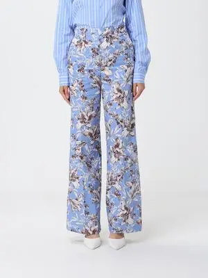 Liu Jo High-waisted Straight-leg Floral Print Cotton Tailored Trousers - Blue