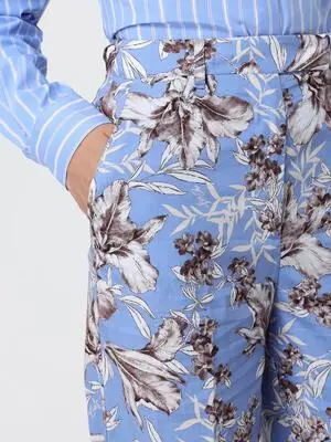 Liu Jo High-waisted Straight-leg Floral Print Cotton Tailored Trousers - Blue