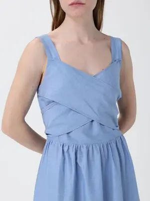 Liu Jo Linen Blend Off-the-shoulder Maxi Dress - Sky
