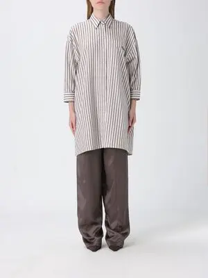 Brunello Cucinelli Striped Cotton And Silk Shirt - Brown