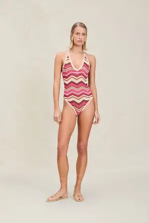 Devon Windsor Lilou Knit One-piece With Metallic Accents - Pink