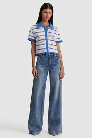 Alice + Olivia Randall Pointelle Polo Cardigan - Blue