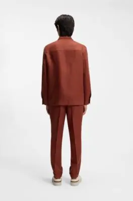 BOSS Regular-fit Overshirt In Wrinkle-resistant Linen - Brown
