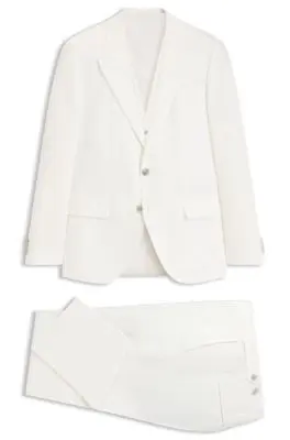 Hugo Three-piece Slim-fit Suit In Cotton And Linen
