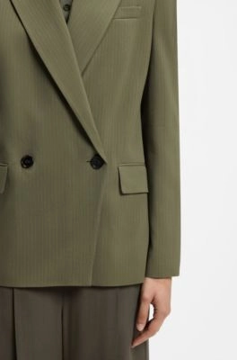 BOSS Pinstripe Stretch Crepe Double-breasted Blazer