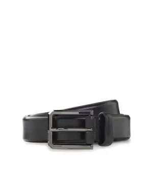 BOSS Smooth Leather Belt With Engraved Buckle - Black
