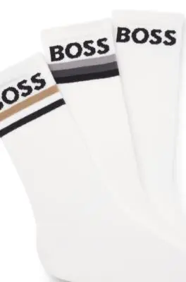 BOSS Three-pack Bamboo-blend Ankle Socks With Logo Detailing