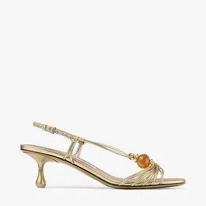 JIMMY CHOO Lova 50 Metallic Nappa Leather Sandals With Resin Bead Embellishment - Silver
