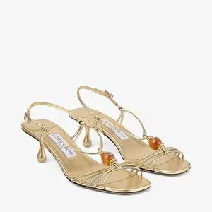 JIMMY CHOO Lova 50 Metallic Nappa Leather Sandals With Resin Bead Embellishment - Silver