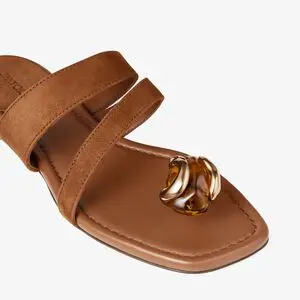 JIMMY CHOO Emeri Stone Flat Sandals - Tan/amber
