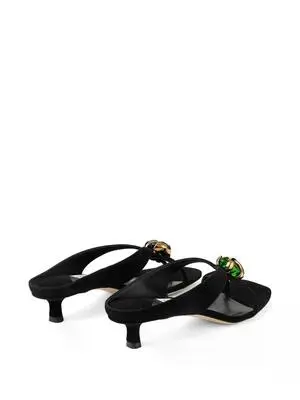 JIMMY CHOO Emeri Suede Mule Sandal With Resin Stone Embellishment - Black