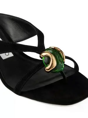 JIMMY CHOO Emeri Suede Mule Sandal With Resin Stone Embellishment - Black