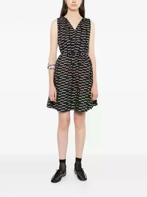 JNBY Printed A-line V-neck Sleeveless Belted Dress