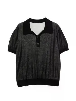 LESS Contrast-trim Short-sleeve Polo Top - Black
