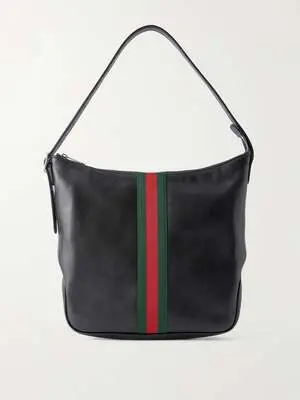 Gucci Lunetta Webbing-trimmed Leather Tote Bag