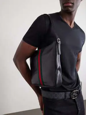 Gucci Lunetta Webbing-trimmed Leather Tote Bag