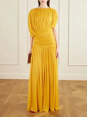 Tove Gathered Chiffon Gown - Yellow