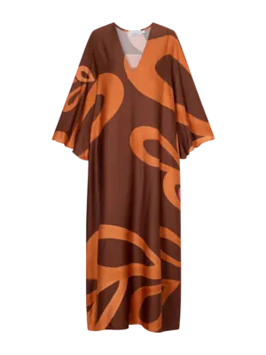 Themis Z Amalthea Printed Satin Kaftan - Brown