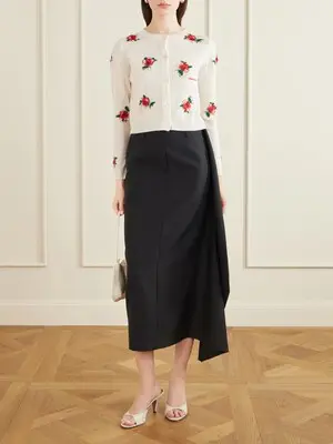 SHUSHU/TONG Cropped Floral Embroidered Wool Cardigan