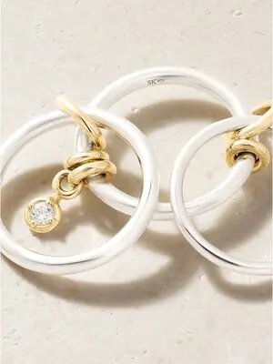 SPINELLI KILCOLLIN Piera" Set Of Three 18k Gold, Sterling And Diamond Rings
