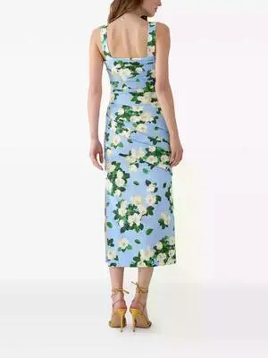 Carolina Herrera Floral Print Draped Midi Dress - Blue