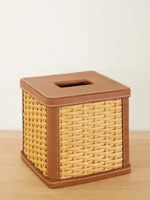 Ralph Lauren Bailey Woven Tissue Box With Leather Trim - Brown
