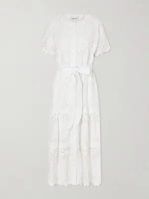 Miguelina Romilly Embroidered Belted Midi Dress - Neutrals
