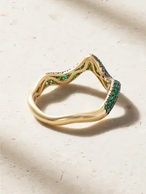 Shay 18k Gold Emerald And Diamond Wave Ring