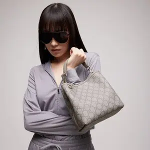 Gucci Gg Emblem Small Bucket Bag In Monogram Coated Fabric - Grey