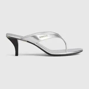 Gucci Metallic Leather Vittoria Thong Sandal - Silver
