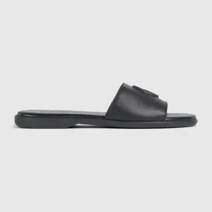 Gucci Double G Leather Slide Sandal - Black