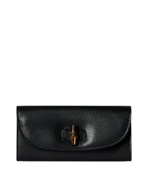 Gucci Long Wallet With Bamboo Leather - Black