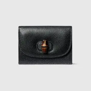 Gucci Card Case With Bamboo Leather - Black